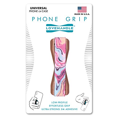 Universal Phone Grip for Most Smartphones, Mini Tablets and Cases, Marble Rose Design Colored Elastic Strap with Mauve Rose Base, LH-01-MarbleRose