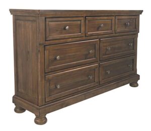 signature design by ashley flynnter traditional 7 drawer dresser with dovetial construction, tobacco brown