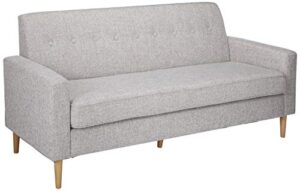 gdfstudio christopher knight home sawyer mid-century modern fabric 3-seater sofa, light grey tweed / natural