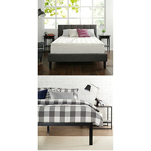 Zinus 12 Inch Euro Box Top Hybrid Green Tea Foam and Spring Mattress, Full & Zinus Modern Studio 14 Inch Platform 1500 Metal Bed Frame