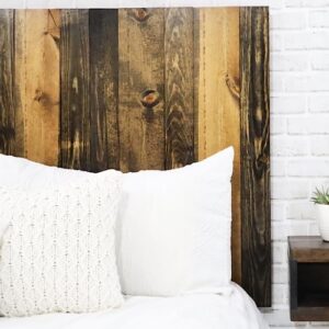 barn walls dark brown headboard, rustic design, solid wood headboard, floating panels, wall mount, adjustable height, easy assembly, queen size