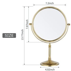 DOWRY Makeup Mirror 10x Magnification Vanity Mirror Tabletop Two-Sided Swivel Gold Finish