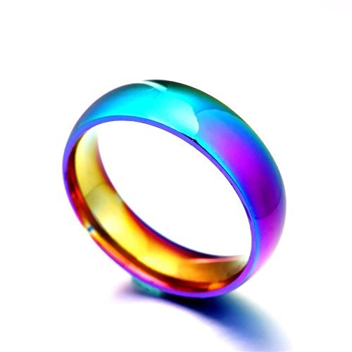 Nongkhai shop Hematite Titanium Steel Rainbow Colorful Rings Engagement Wedding Band Jewelry (ุ6)