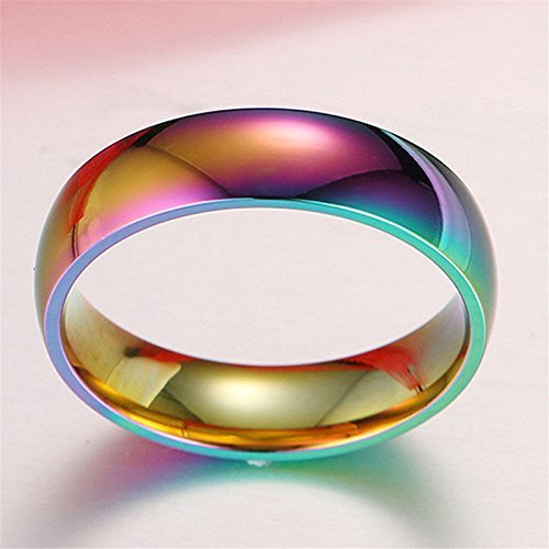 Nongkhai shop Hematite Titanium Steel Rainbow Colorful Rings Engagement Wedding Band Jewelry (ุ6)