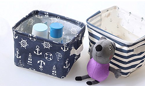 Lannu Nautical Fabric Storage Baskets Bins Cloth Collapsible Organizers Box Beach Anchor Nursery Toys Basket Shelves & Desks Pack 3