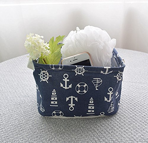 Lannu Nautical Fabric Storage Baskets Bins Cloth Collapsible Organizers Box Beach Anchor Nursery Toys Basket Shelves & Desks Pack 3