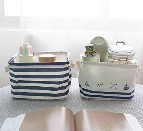 Lannu Nautical Fabric Storage Baskets Bins Cloth Collapsible Organizers Box Beach Anchor Nursery Toys Basket Shelves & Desks Pack 3