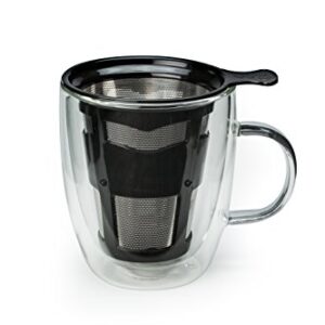 Java Concepts Pour Over Filter and 2 Double-Wall Glass, Black with 2 Mugs