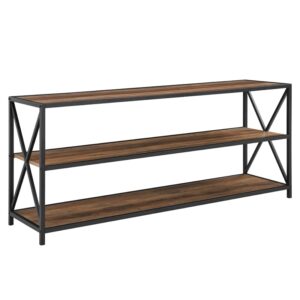 walker edison 2 shelf industrial wood metal bookcase tall bookshelf storage home office, 60 inch, rustic oak