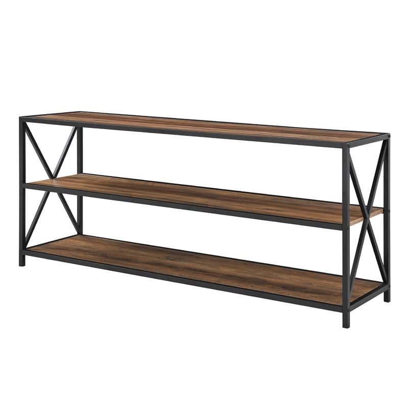 Walker Edison 2 Shelf Industrial Wood Metal Bookcase Tall Bookshelf Storage Home Office, 60 Inch, Rustic Oak