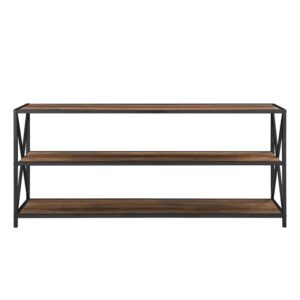 Walker Edison 2 Shelf Industrial Wood Metal Bookcase Tall Bookshelf Storage Home Office, 60 Inch, Rustic Oak