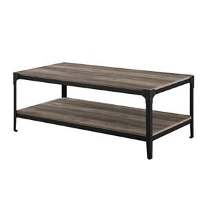 Walker Edison Declan Urban Industrial Angle Iron and Wood Coffee Table, 46 inch, Grey Wash