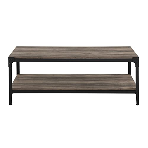 Walker Edison Declan Urban Industrial Angle Iron and Wood Coffee Table, 46 inch, Grey Wash