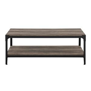 Walker Edison Declan Urban Industrial Angle Iron and Wood Coffee Table, 46 inch, Grey Wash