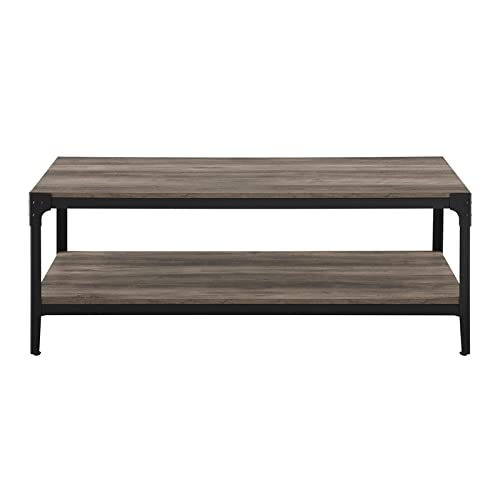 Walker Edison Declan Urban Industrial Angle Iron and Wood Coffee Table, 46 inch, Grey Wash