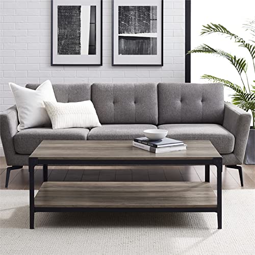 Walker Edison Declan Urban Industrial Angle Iron and Wood Coffee Table, 46 inch, Grey Wash