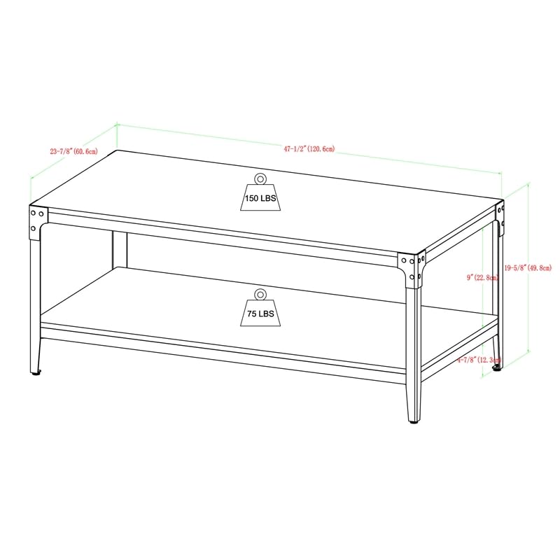 Walker Edison Declan Urban Industrial Angle Iron and Wood Coffee Table, 46 inch, Grey Wash