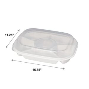 Divided Serving Tray With Lid - Includes 6 Compartments for Party Platter, Snackle Box Container, Fruit Tray, Veggie Tray, Chip and Dip Bowl, Appetizers, Desserts, Snacks & More (by Buddeez)