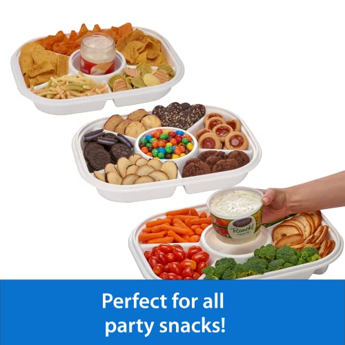 Divided Serving Tray With Lid - Includes 6 Compartments for Party Platter, Snackle Box Container, Fruit Tray, Veggie Tray, Chip and Dip Bowl, Appetizers, Desserts, Snacks & More (by Buddeez)