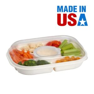 Divided Serving Tray With Lid - Includes 6 Compartments for Party Platter, Snackle Box Container, Fruit Tray, Veggie Tray, Chip and Dip Bowl, Appetizers, Desserts, Snacks & More (by Buddeez)