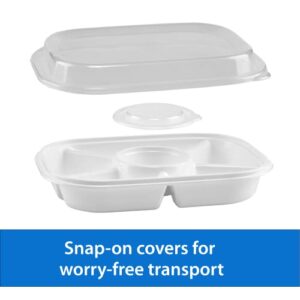 Divided Serving Tray With Lid - Includes 6 Compartments for Party Platter, Snackle Box Container, Fruit Tray, Veggie Tray, Chip and Dip Bowl, Appetizers, Desserts, Snacks & More (by Buddeez)