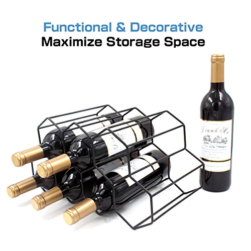 Buruis 9 Bottles Metal Wine Rack, Countertop Free-Stand Wine Storage Holder, Space Saver Protector for Red & White Wines - Black