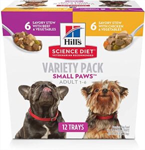 hill's science diet adult small paws wet dog food variety pack, chicken & vegetables, beef & vegetables, 3.5 oz. cans, 12-pack