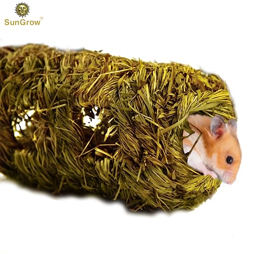 SunGrow Hamster, Gerbil, Leopard Gecko, Hermit Crab Handwoven Seagrass Tunnel Toy, Small Animal Activity Center