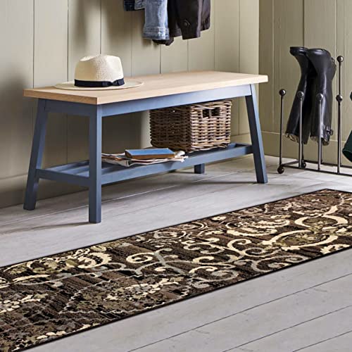 SUPERIOR Caldwell Modern Floral Damask Polypropylene Indoor Area Rug, 2.6'X 8', Black