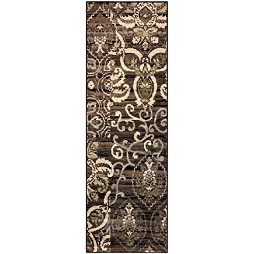 SUPERIOR Caldwell Modern Floral Damask Polypropylene Indoor Area Rug, 2.6'X 8', Black