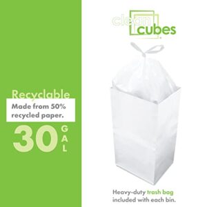 Clean Cubes 30 Gallon Trash Cans & Recycle Bins for Sanitary Garbage Disposal. Disposable Containers for Parties, Events, Recycling, and More. 3 Pack (White)