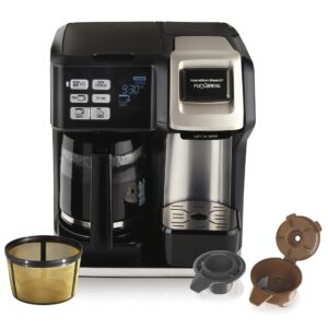 hamilton beach flexbrew trio 2-way coffee maker, compatible with k-cup pods or grounds, single serve & full 12c pot, permanent gold-tone filter, black & silver