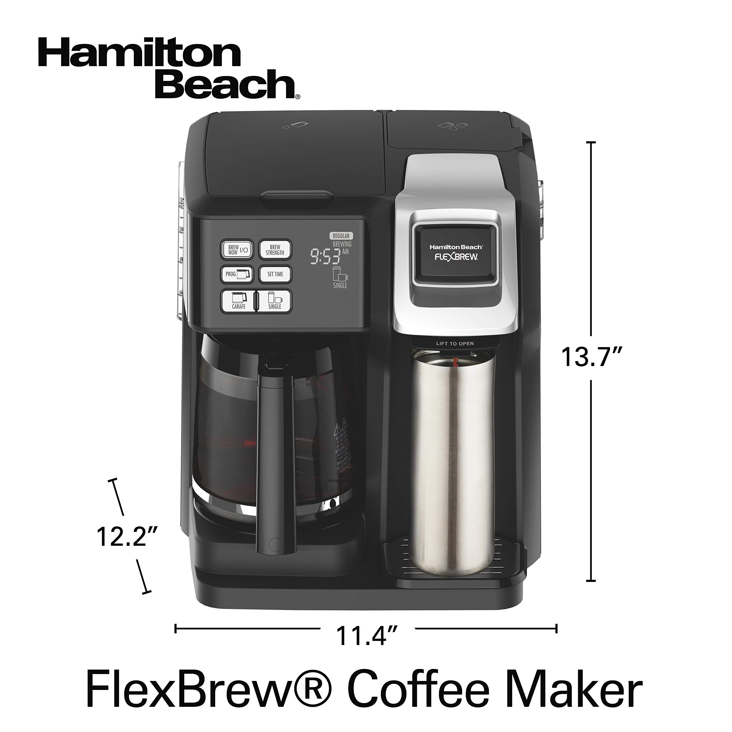 Hamilton Beach FlexBrew Trio 2-Way Coffee Maker, Compatible with K-Cup Pods or Grounds, Single Serve & Full 12c Pot, Permanent Gold-Tone Filter, Black & Silver