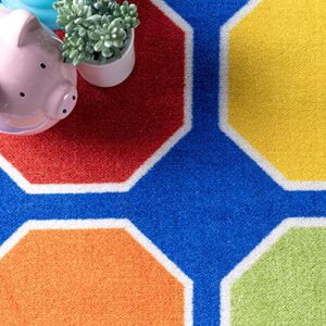 nuLOOM Kecia Octagons Printed Kids Area Rug, 5 ft x 7 ft 5 in, Blue