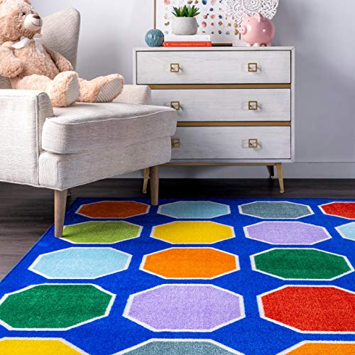 nuLOOM Kecia Octagons Printed Kids Area Rug, 5 ft x 7 ft 5 in, Blue