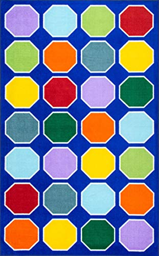 nuLOOM Kecia Octagons Printed Kids Area Rug, 5 ft x 7 ft 5 in, Blue