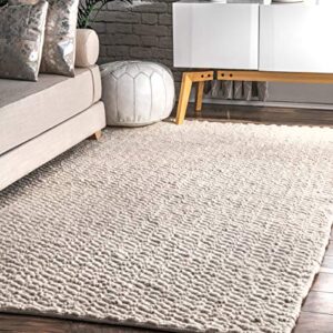 nuloom glendora hand woven chevron area rug, 5' x 8', ivory