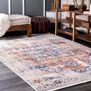 nuloom harriet vintage medallion fringe area rug, 3' x 5', ivory