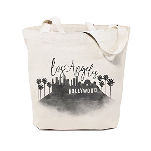 The Cotton & Canvas Co. Los Angeles Cityscape, Souvenir, Beach, Shopping and Travel Reusable Shoulder Tote and Handbag