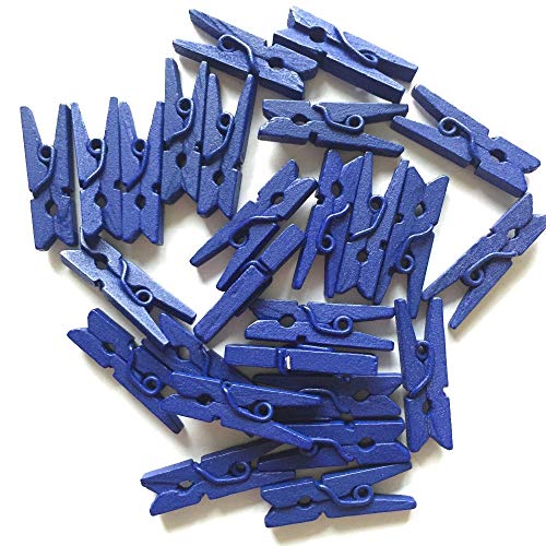 Topxome 100pcs Mini Colored Spring Wood Clips Clothes Photo Paper Peg Pin Clothespin Craft Clips Party Decoration(Blue)