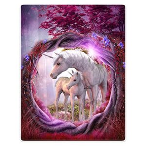 blanket sofa bed throw lightweight cozy plush branches white unicorn purple ground 40"x50"