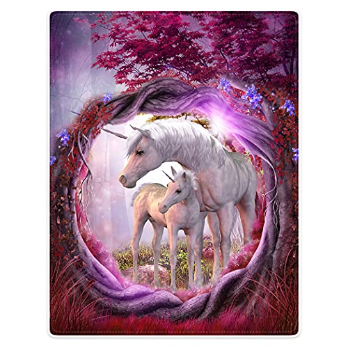 Blanket Sofa Bed Throw Lightweight Cozy Plush Branches White Unicorn Purple Ground 40"x50"