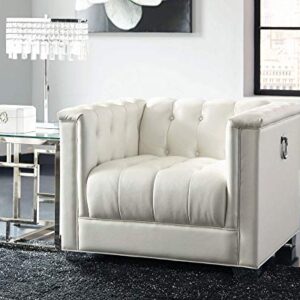 Coaster Chaviano Collection 33" Chair with Padded Breathable Leatherette Upholstery Chrome Legs and Button Tufting In Pearl 505393