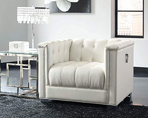 Coaster Chaviano Collection 33" Chair with Padded Breathable Leatherette Upholstery Chrome Legs and Button Tufting In Pearl 505393