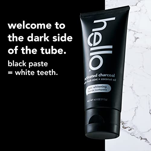 hello Activated Charcoal Epic Teeth Whitening Fluoride Free Toothpaste, Fresh Mint and Coconut Oil, Vegan, SLS Free, Gluten Free and Peroxide Free, 4 Ounce (Pack of 4)