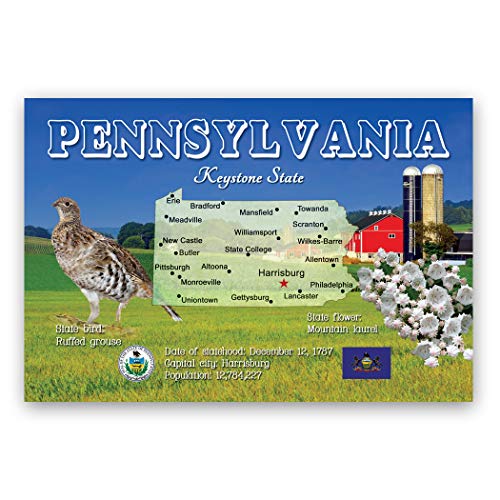 PENNSYLVANIA MAP postcard set of 20 identical postcards. WI state map post cards. Made in USA.