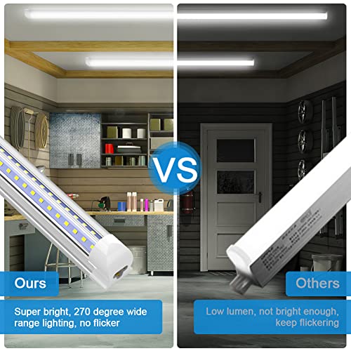 SHOPLED 8FT LED Shop Light Fixture, 72W 9360LM 6000K Cool White,High Output Linkable Tube Light, Double Sided V Shape T8 8 Foot LED Shop Lights for Garage, Warehouse, 4 Pack