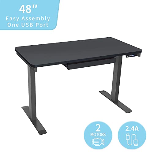 Motionwise Electric Standing Desk, 24”x48 Home Office Series, 28"-48" with Quickly Program up to 4 pre-Set Height adjustments and USB Charge Port, Black Top with light Grey frame