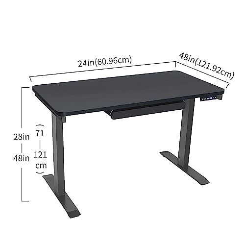 Motionwise Electric Standing Desk, 24”x48 Home Office Series, 28"-48" with Quickly Program up to 4 pre-Set Height adjustments and USB Charge Port, Black Top with light Grey frame