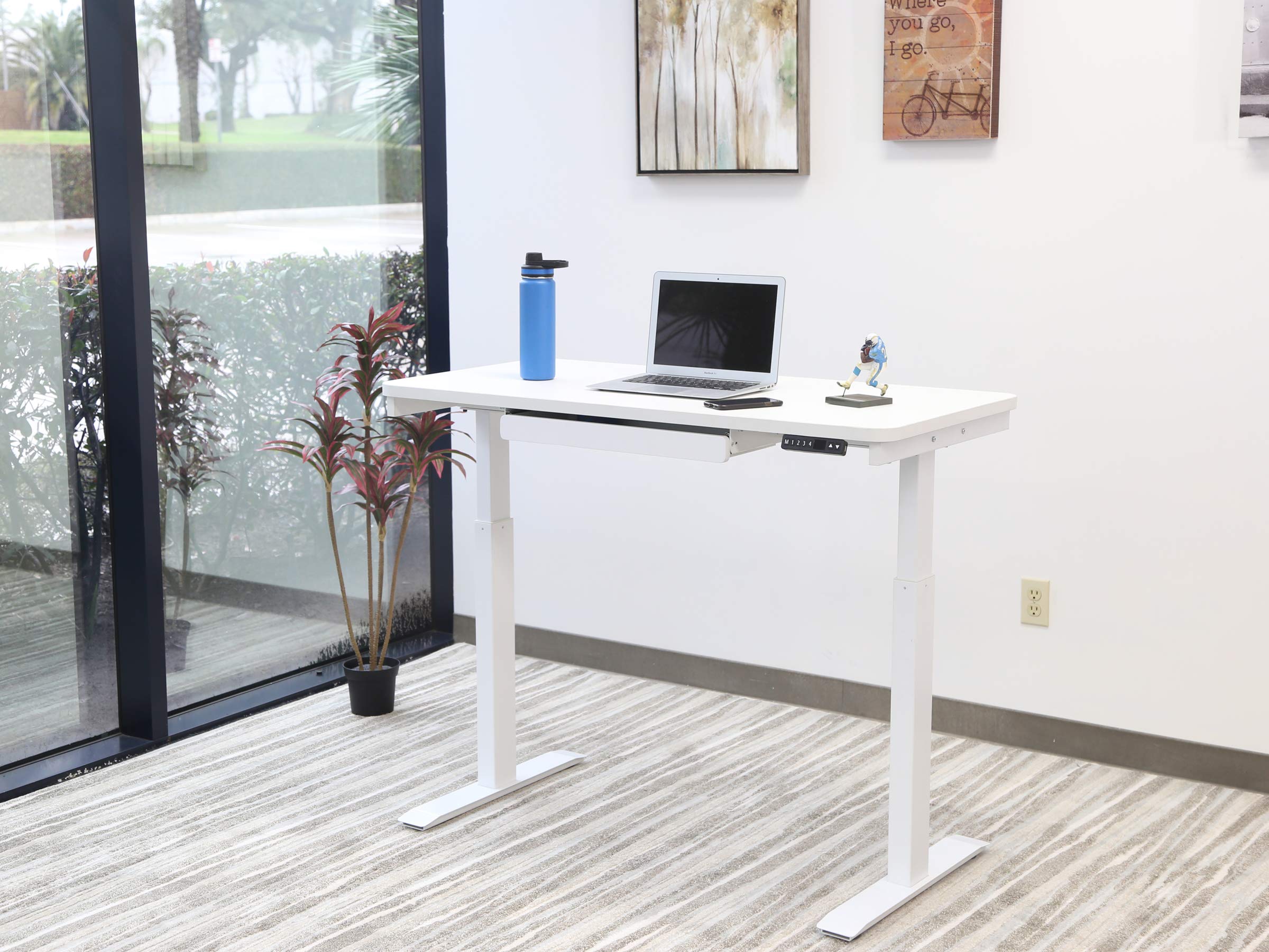 Motionwise Electric Standing Desk, 24”x48 Home Office Series, 28"-48" with Quickly Program up to 4 pre-Set Height adjustments and USB Charge Port, White Frame